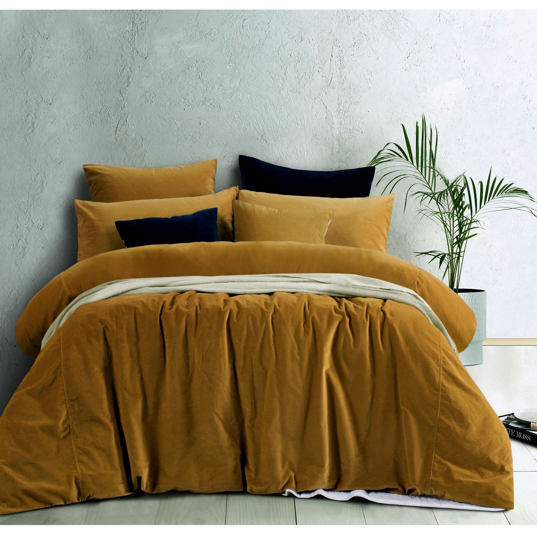 Cotton Velvet Quilt Cover Set Gold Harmony by Vintage Design Homewares